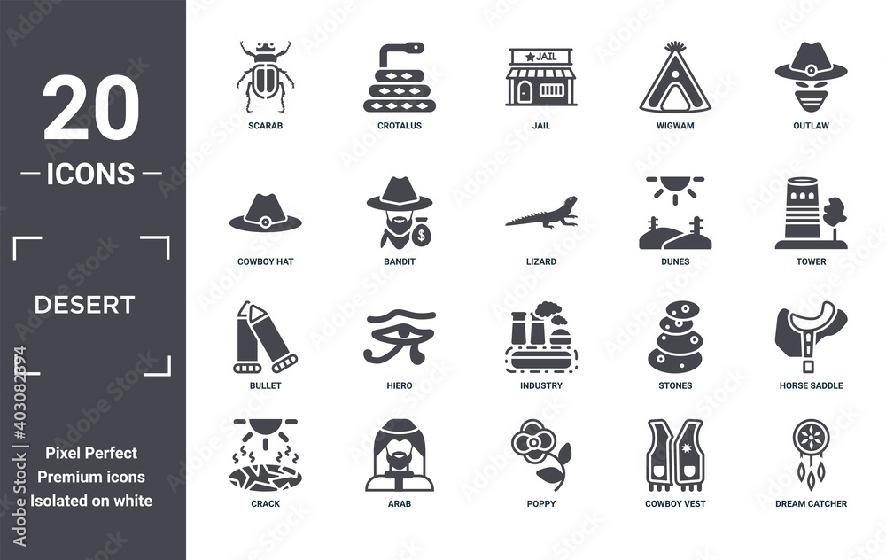 desert icon set. include creative elements as scarab, outlaw, dunes ...