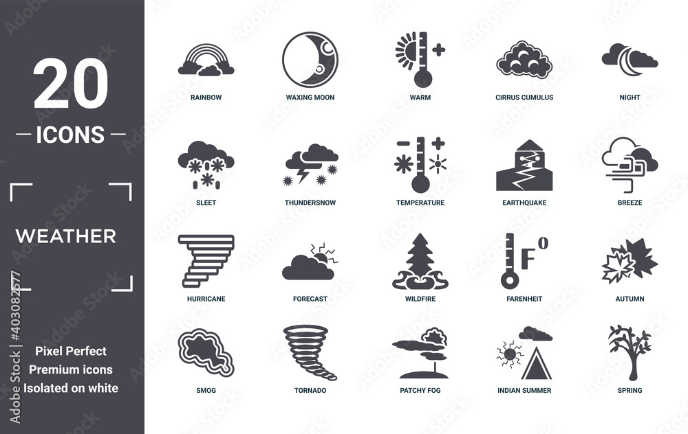 weather icon set. include creative elements as rainbow, night ...