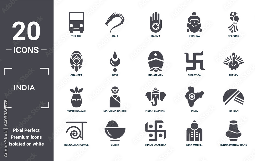 Vetor de india icon set. include creative elements as tuk tuk, peacock ...