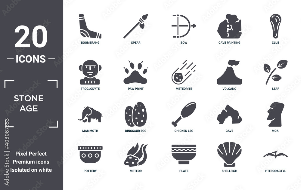stone.age icon set. include creative elements as boomerang, club ...
