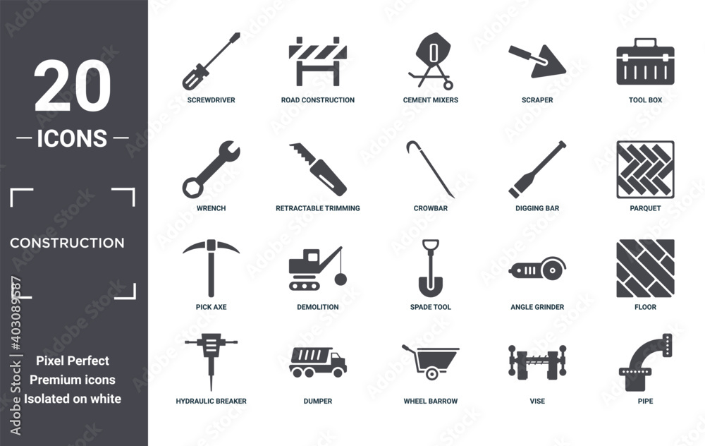 construction icon set. include creative elements as screwdriver, tool ...