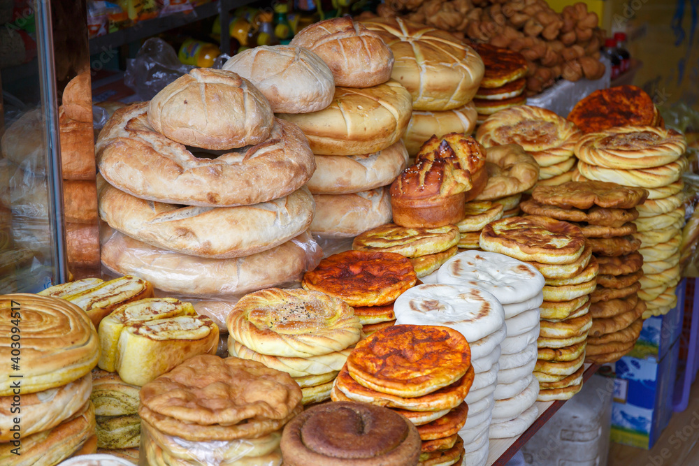 Traditional tibetan bakery products. Including several different types ...
