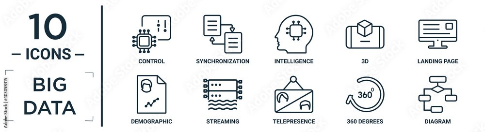 big.data linear icon set. includes thin line control, intelligence ...