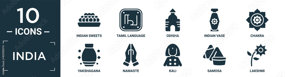 filled india icon set. contain flat indian sweets, tamil language ...