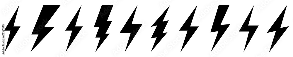 Lightning bolt icons set. Set lightning bolt. Electric vector icons ...
