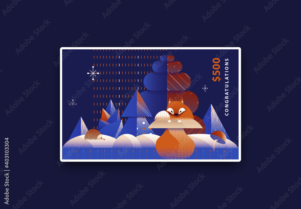 Art Deco Christmas Gift Card Layout with Red Fox Stock Template | Adobe ...