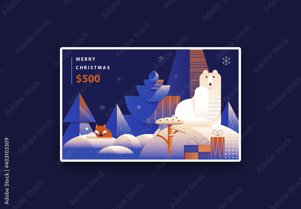 Art Deco Christmas Gift Card Layout with Polar Bear Stock Template ...
