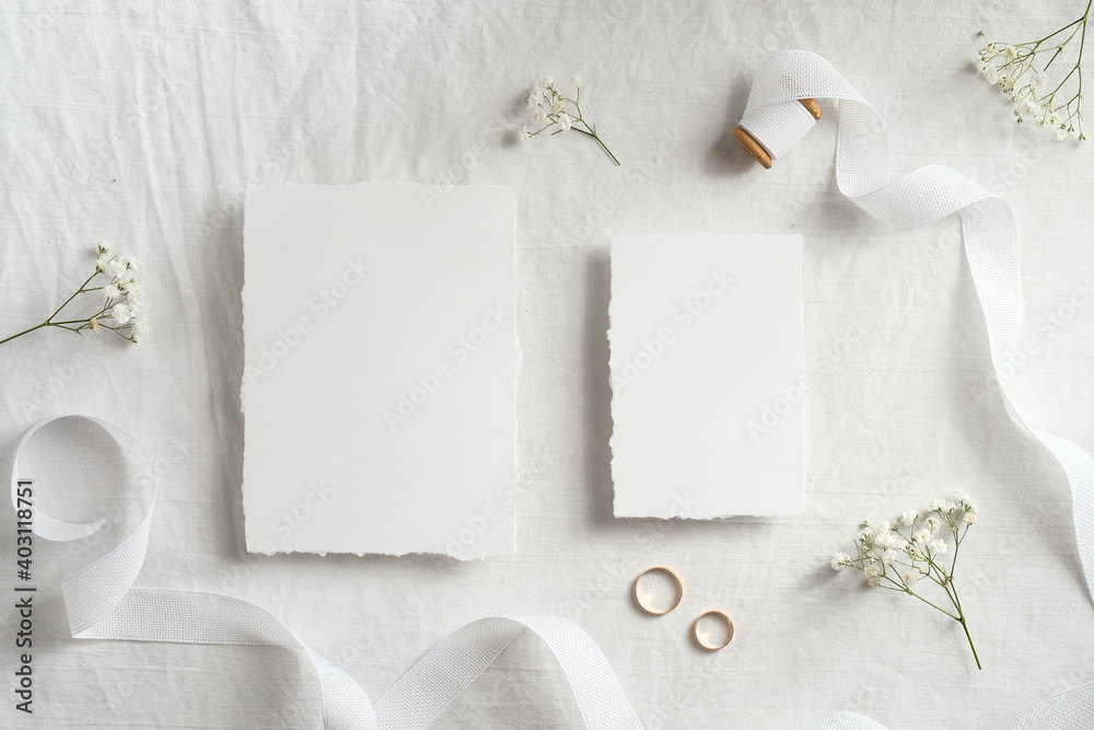 Blank wedding invitations cards mockups with space for text, golden ...