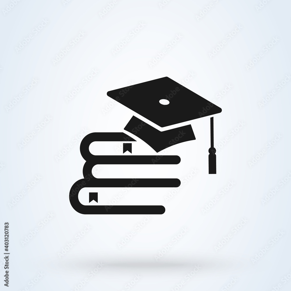 Educational logo, book and toga hat. Book with graduation cap ...