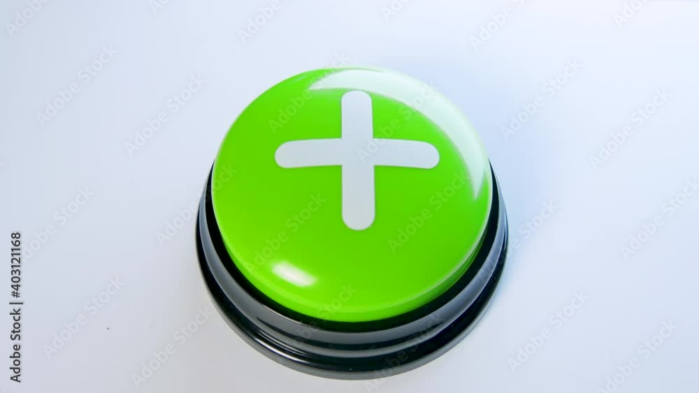 Woman pushing button with a plus sign, mathematical symbol. Number ...