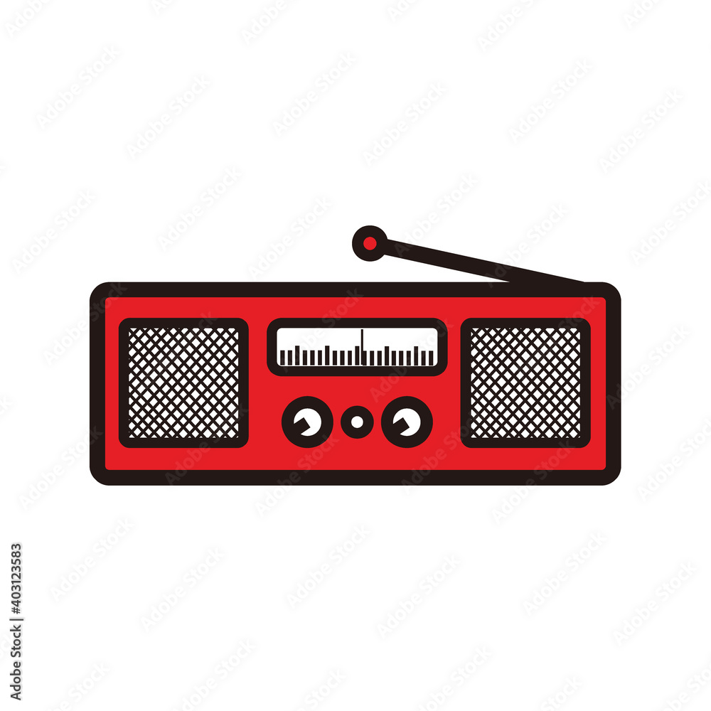 red classic square radio style with two speaker - red and black vintage ...