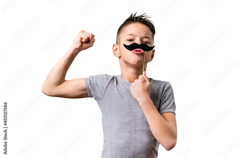 Healthy boy showing muscles.Concept of a young boy striving to be tough ...