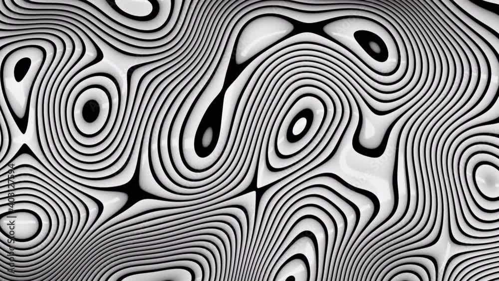 Endless animation with motion effect of black and white waves pattern ...