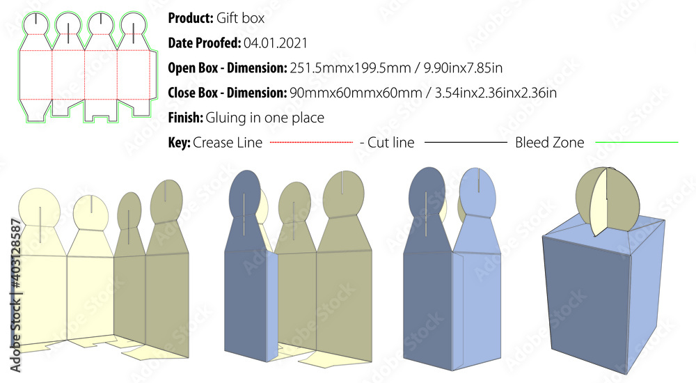 Gift box packaging design template snap lock bottom gluing die cut ...
