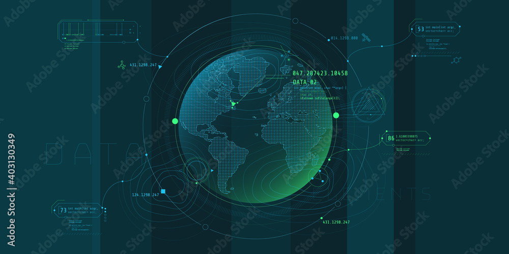 Design of a futuristic software interface for planetary search. Stock ...