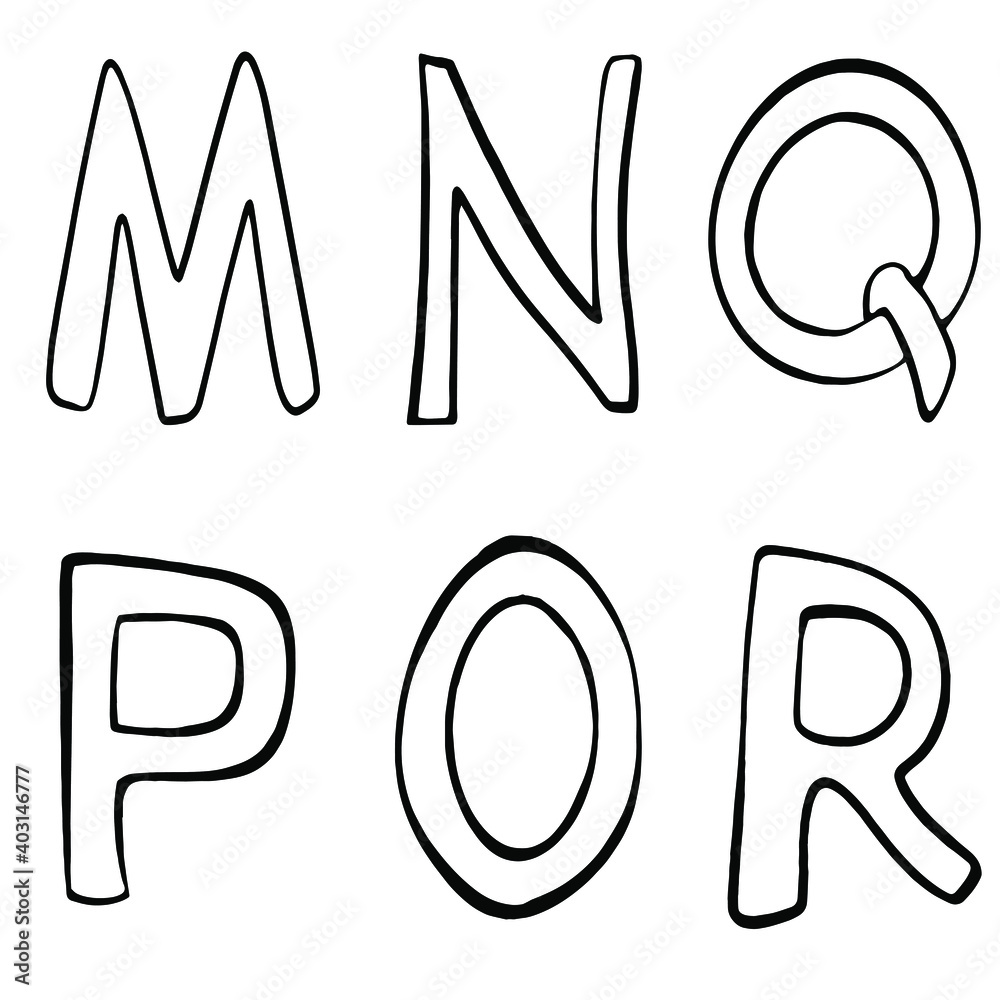 Set of letters of the English alphabet Liner font illustration, blank ...