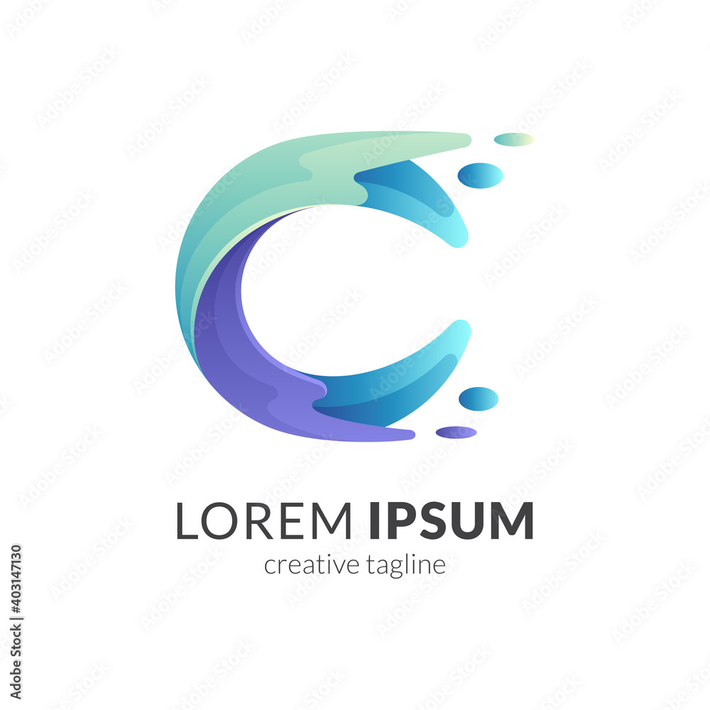 Wave water letter C logo with 3d concept in gradient blue color Stock ...
