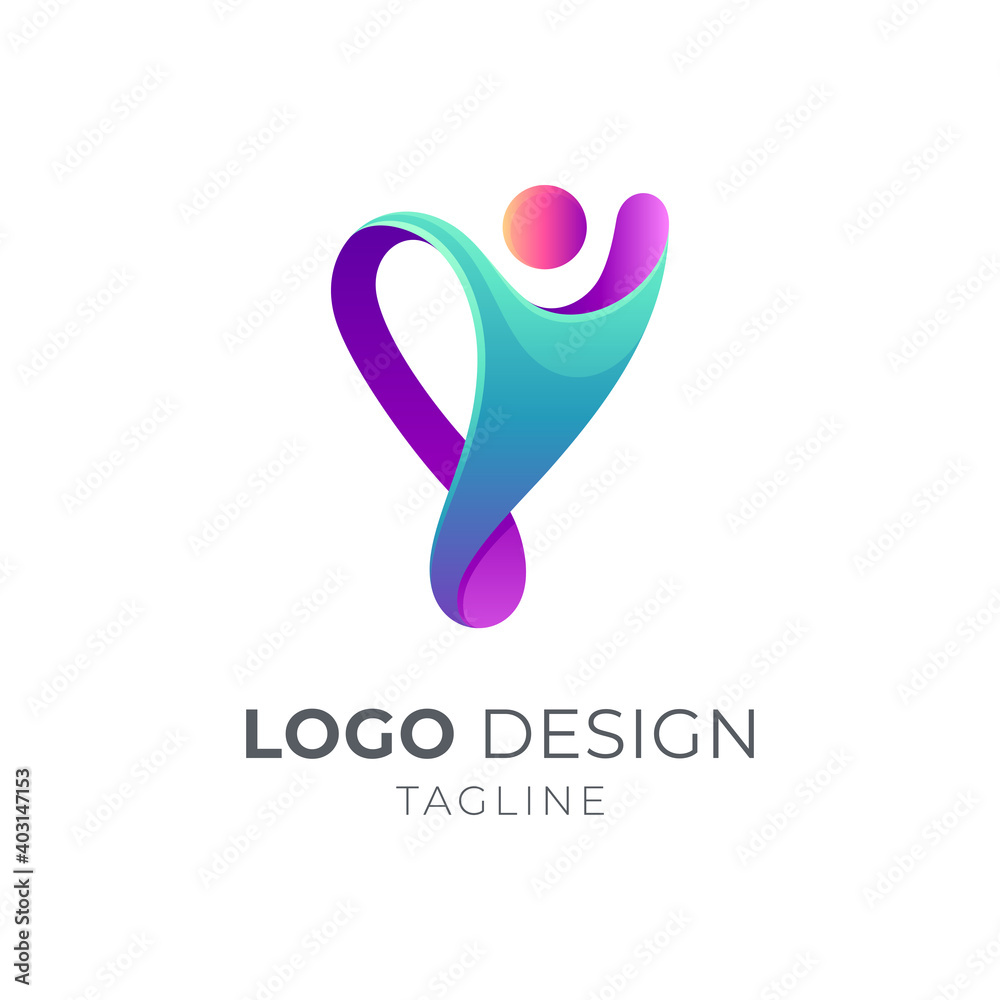 Simple people or human logo template with 3d concept Stock Vector ...