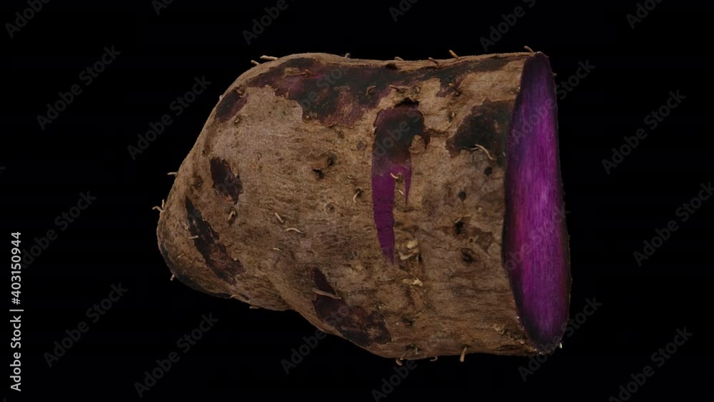 Realistic render of a spinning Purple Yam (Ube) cut in half on ...