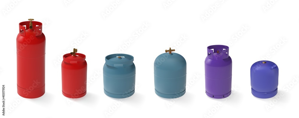 Vector set of different gas tanks. LPG natural gas cylinders with ...
