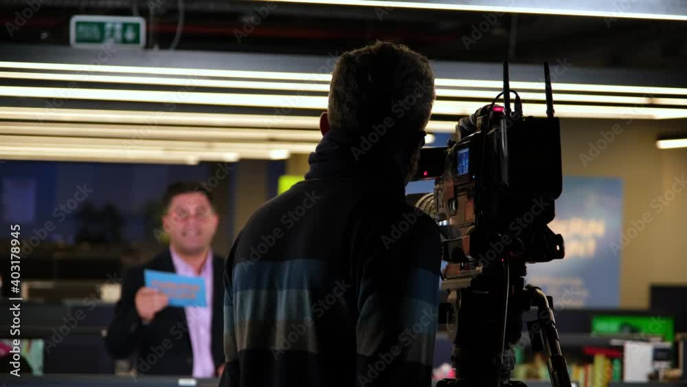 Cameraman Working In TV Studio Video Production Filming Interview ...