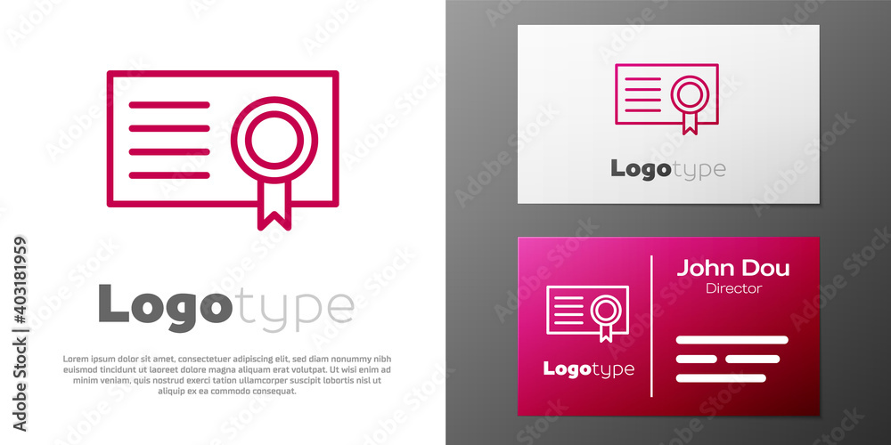 Logotype line Certificate template icon isolated on white background ...
