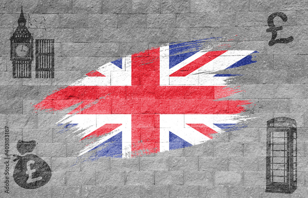 United Kingdom UK flag painted on a brick wall. Concept image for Great ...