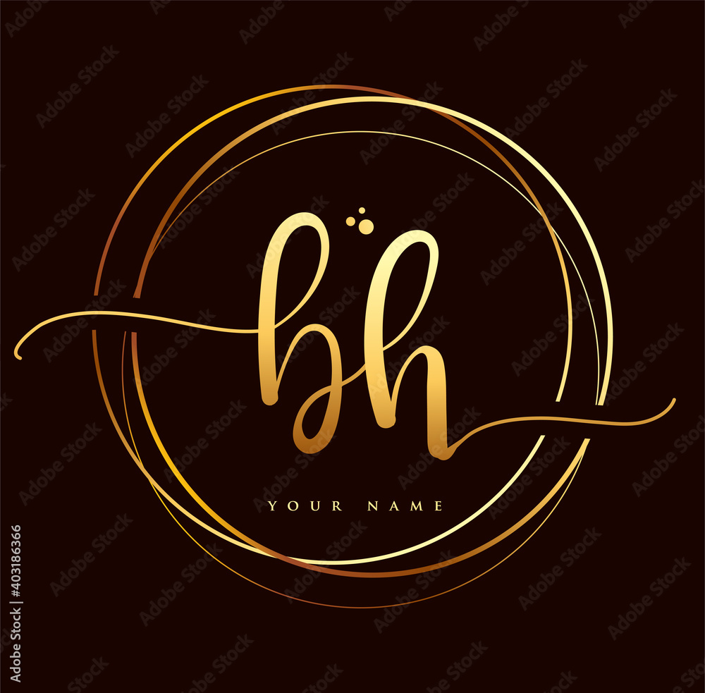 BH Initial handwriting logo golden color. Hand lettering Initials logo ...