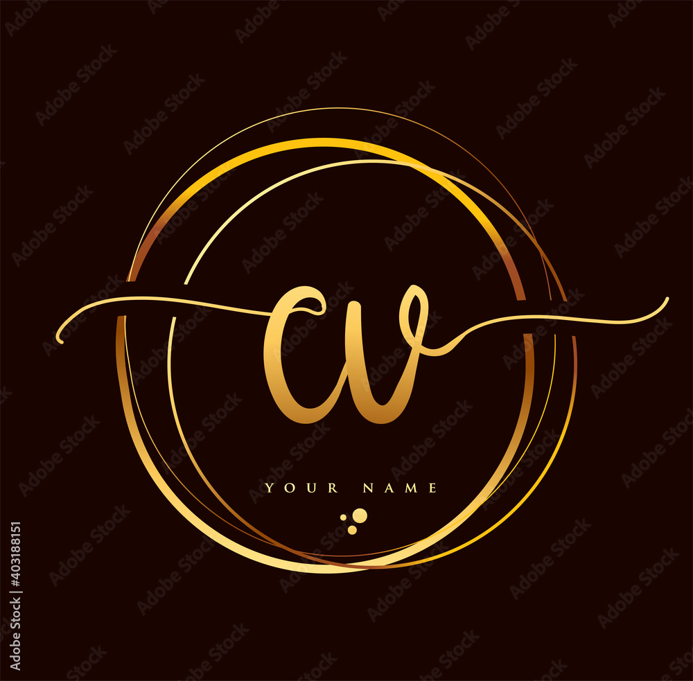 CV Initial handwriting logo golden color. Hand lettering Initials logo ...