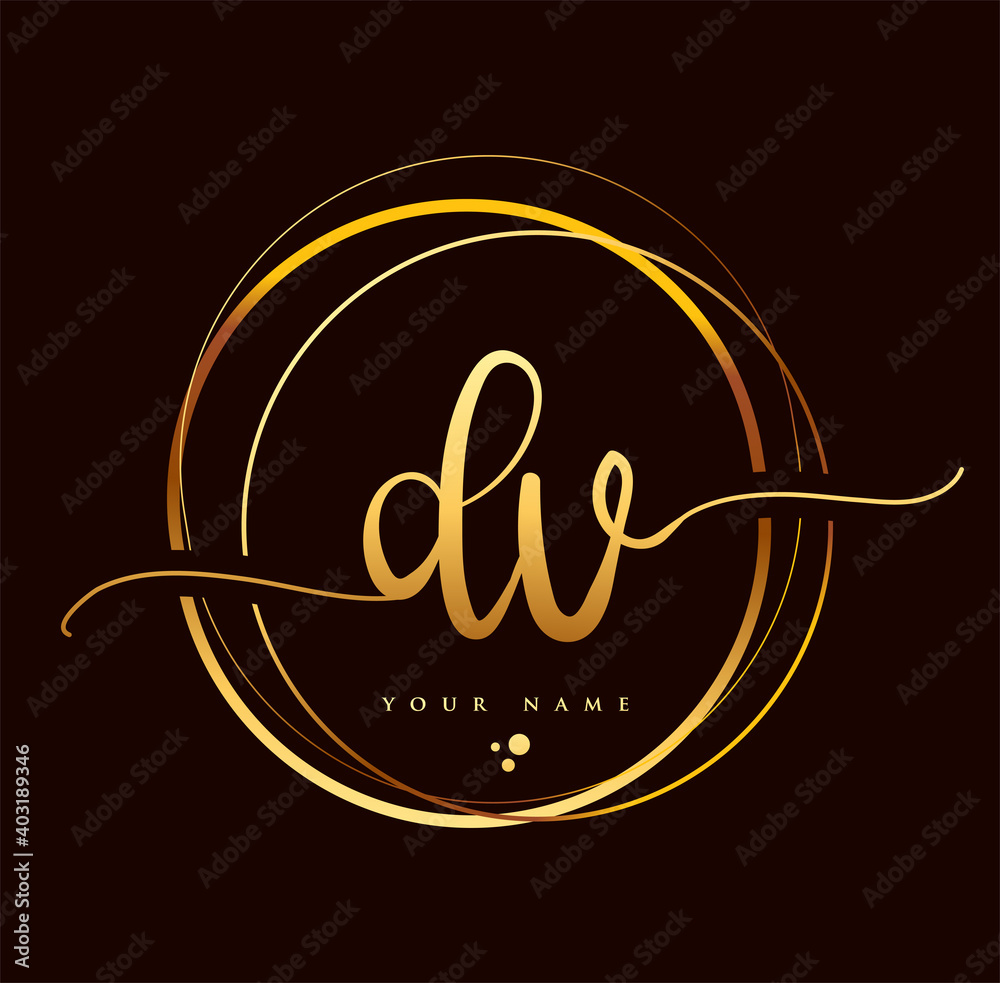 DV Initial handwriting logo golden color. Hand lettering Initials logo ...