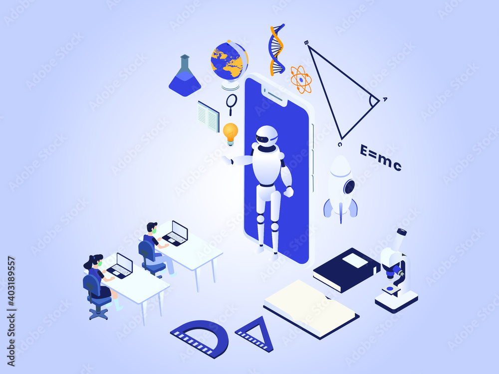 Artificial intelligence robot in education vector concept. Robot ...