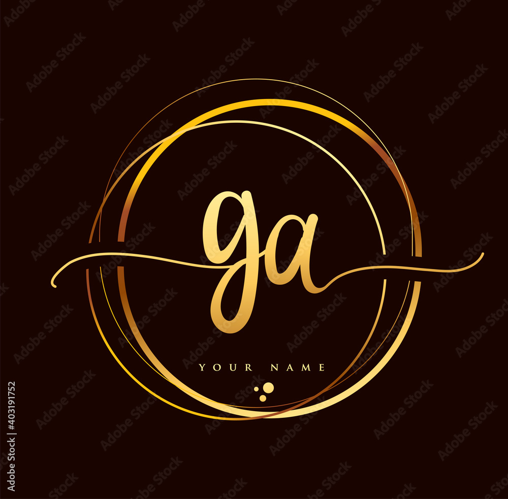 GA Initial handwriting logo golden color. Hand lettering Initials logo ...