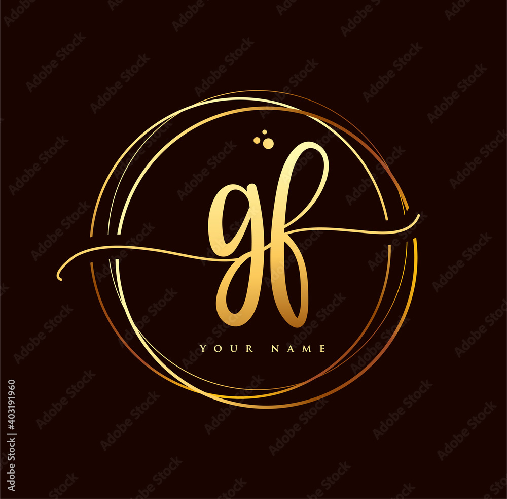 GF Initial handwriting logo golden color. Hand lettering Initials logo ...
