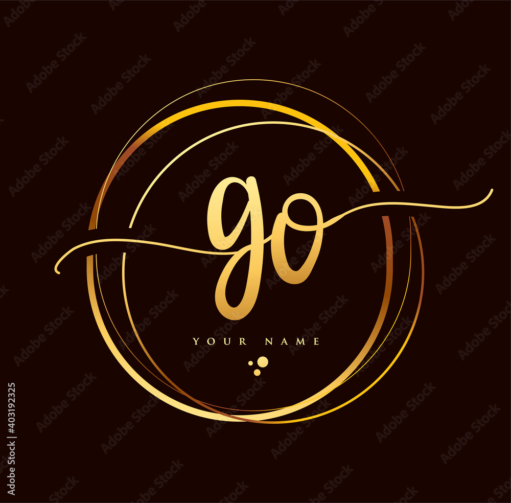 GO Initial handwriting logo golden color. Hand lettering Initials logo ...