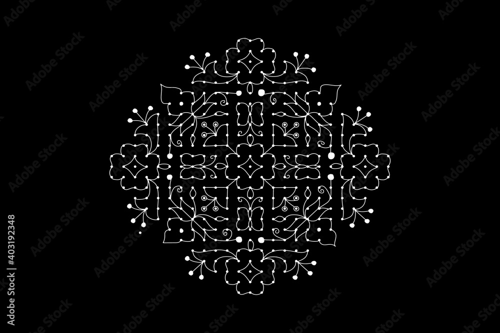 Vecteur Stock Indian Rangoli outline design traditional Indian folk art ...