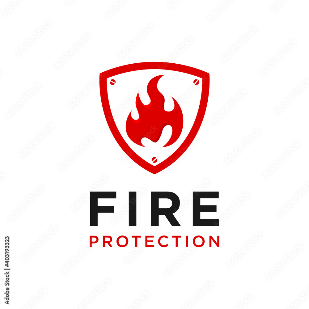 Red fire protection system shield emblem logo, professional fire ...