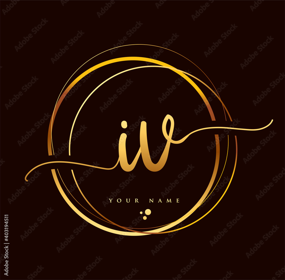 IV Initial handwriting logo golden color. Hand lettering Initials logo ...
