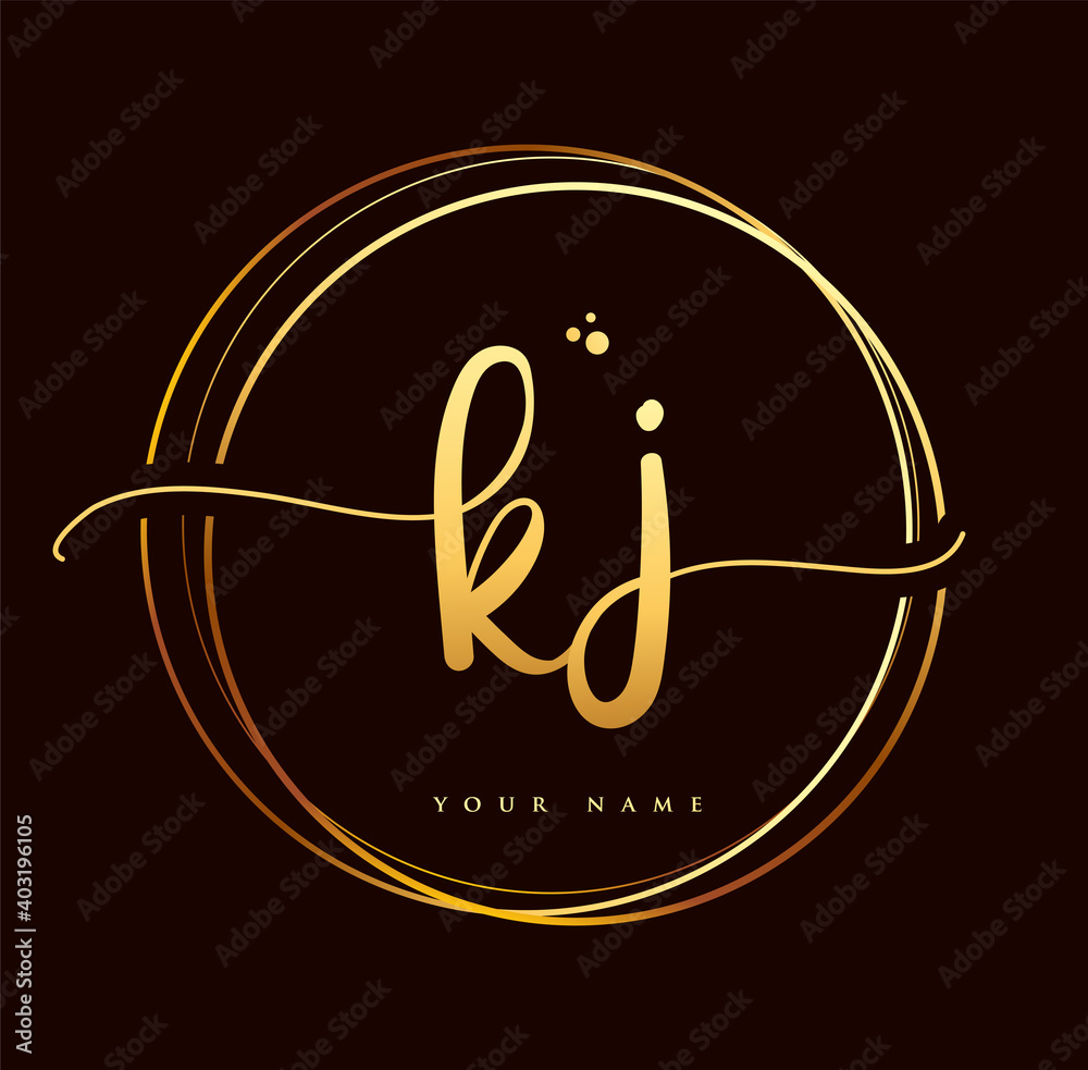 KJ Initial handwriting logo golden color. Hand lettering Initials logo ...