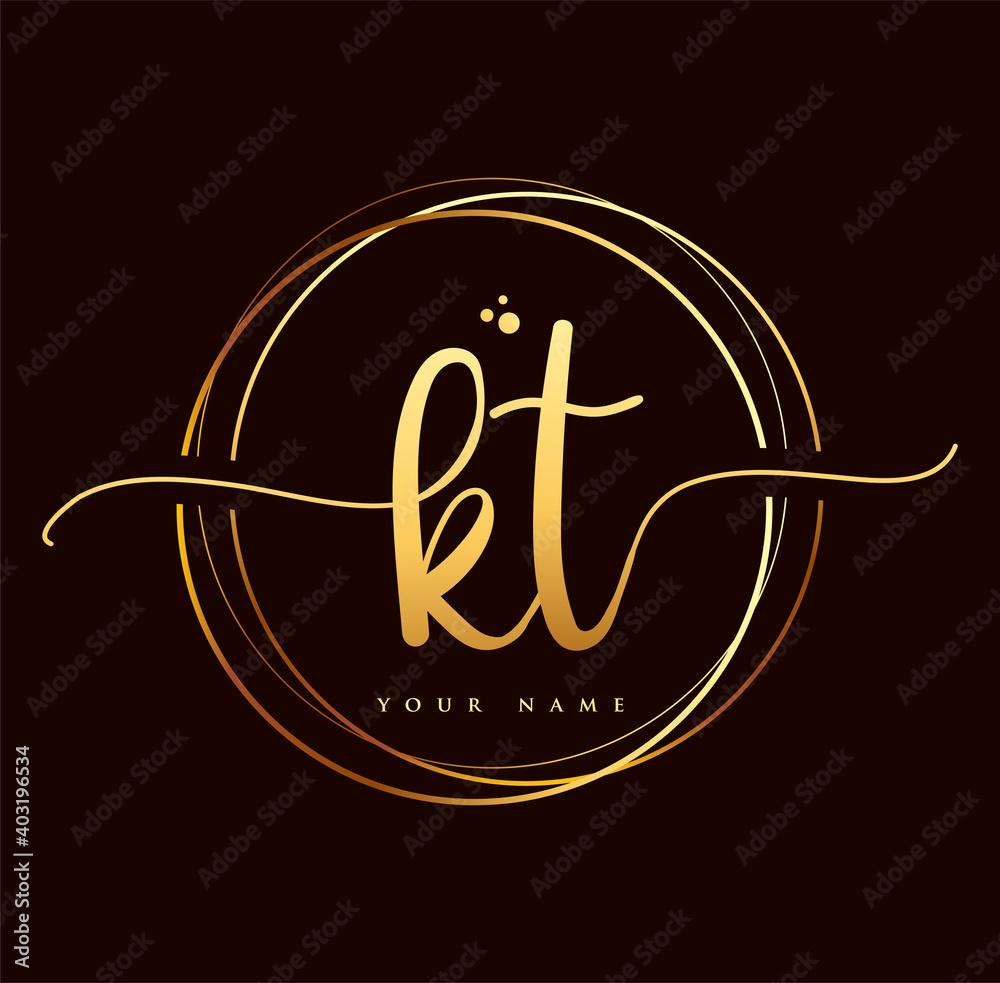 Vecteur Stock KT Initial handwriting logo golden color. Hand lettering ...