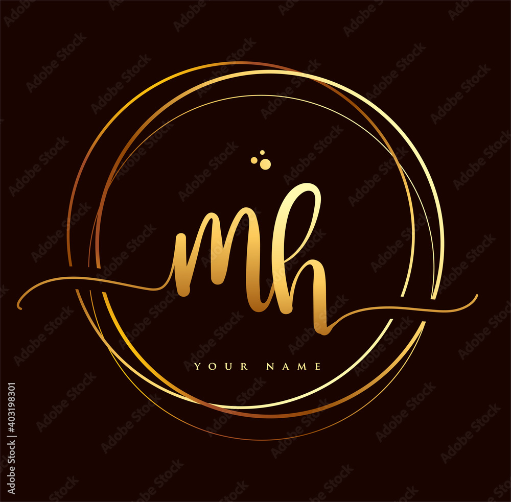 MH Initial handwriting logo golden color. Hand lettering Initials logo ...