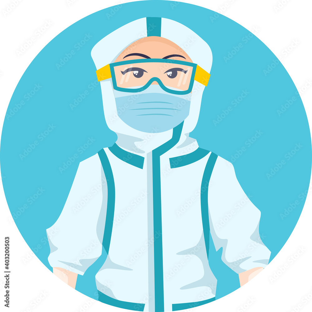Close Up Nurse Character Illustration wearing ppe hazmat suit reporting ...