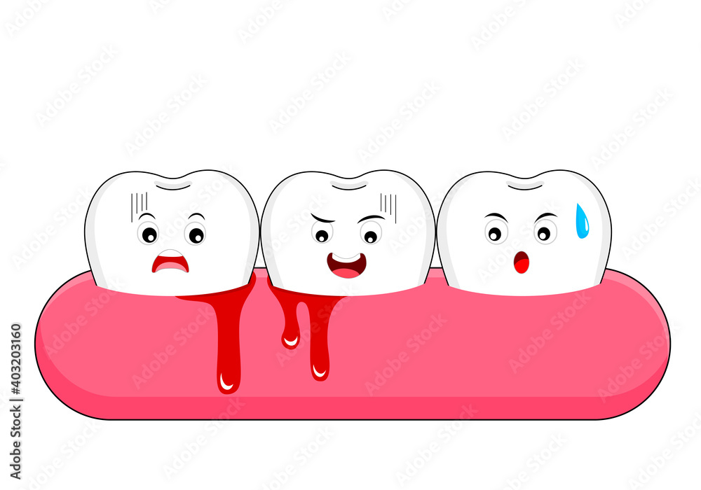 Cute cartoon tooth character with gum problem. Dental care concept ...