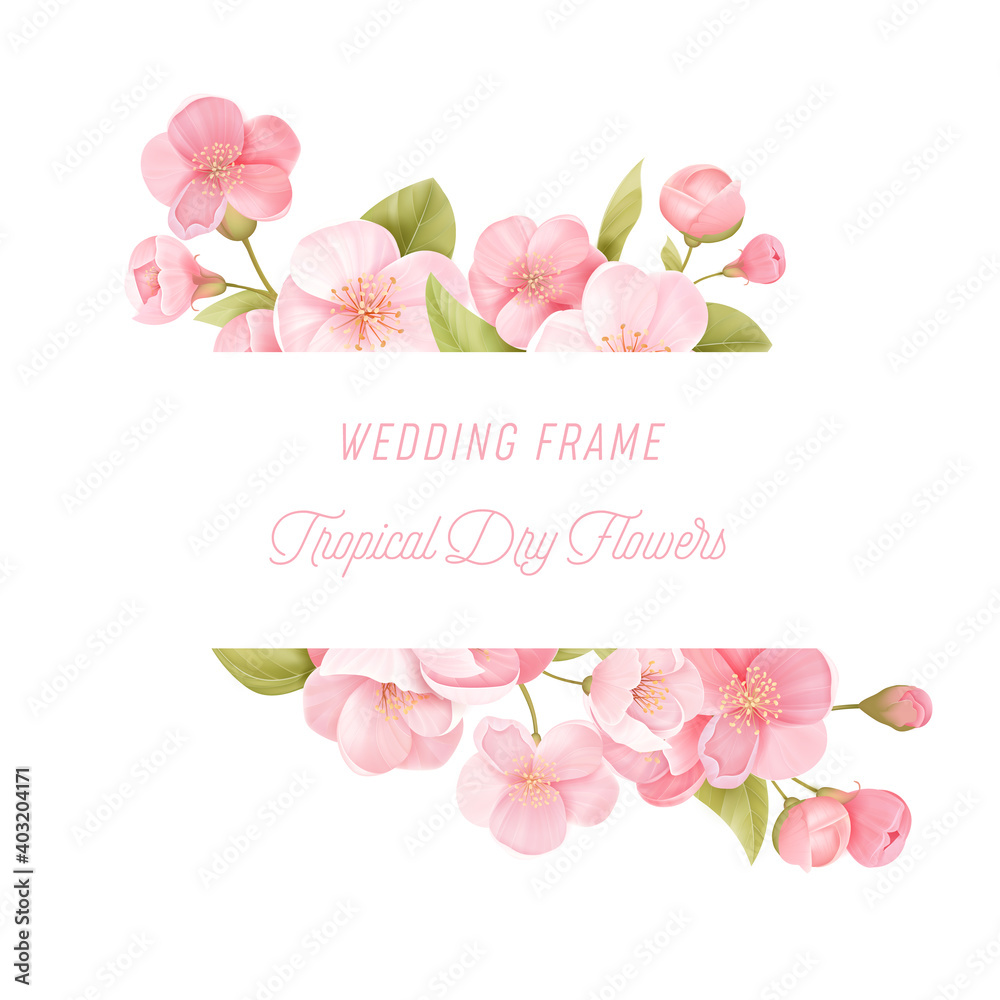Sakura flowers realistic floral banner. Cherry blossom vector wedding ...