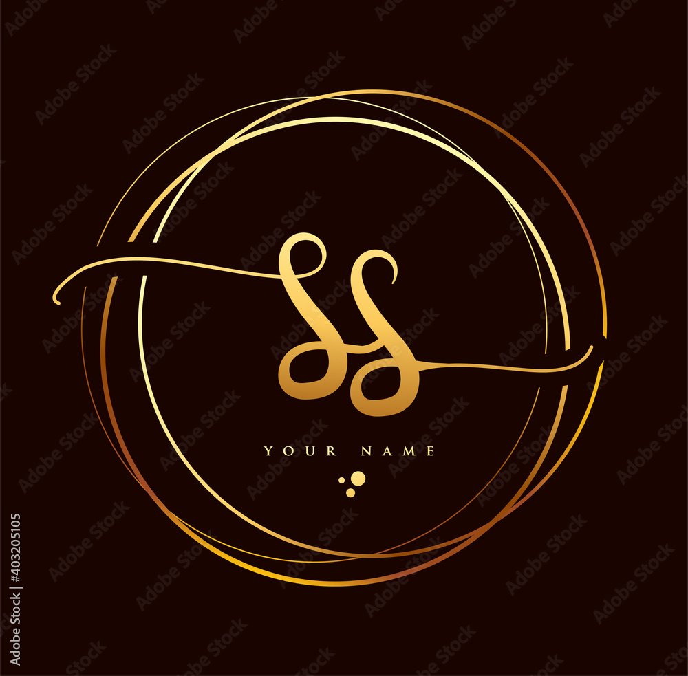 SS Initial handwriting logo golden color. Hand lettering Initials logo ...