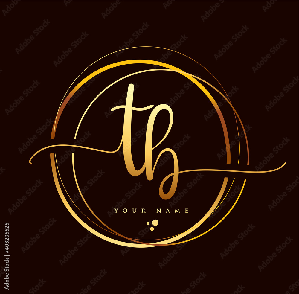 TB Initial handwriting logo golden color. Hand lettering Initials logo ...