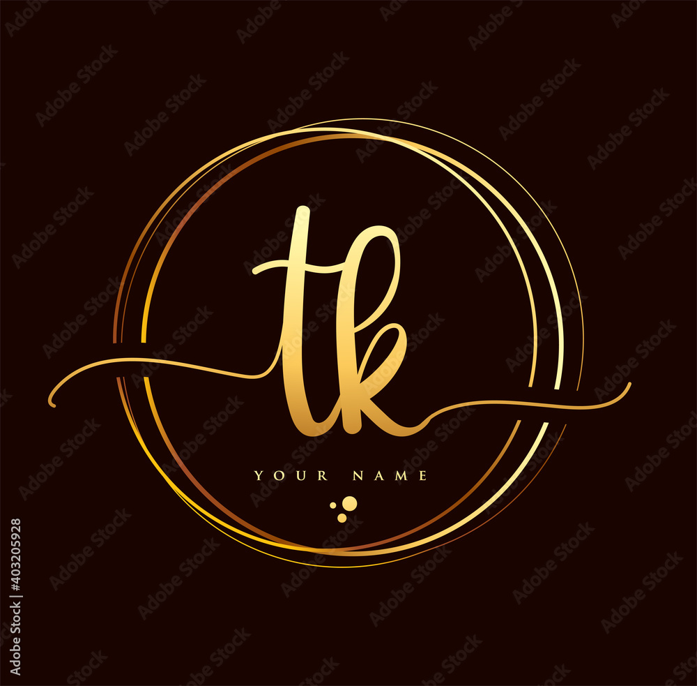 TK Initial handwriting logo golden color. Hand lettering Initials logo ...