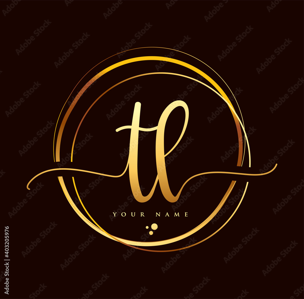 TL Initial handwriting logo golden color. Hand lettering Initials logo ...