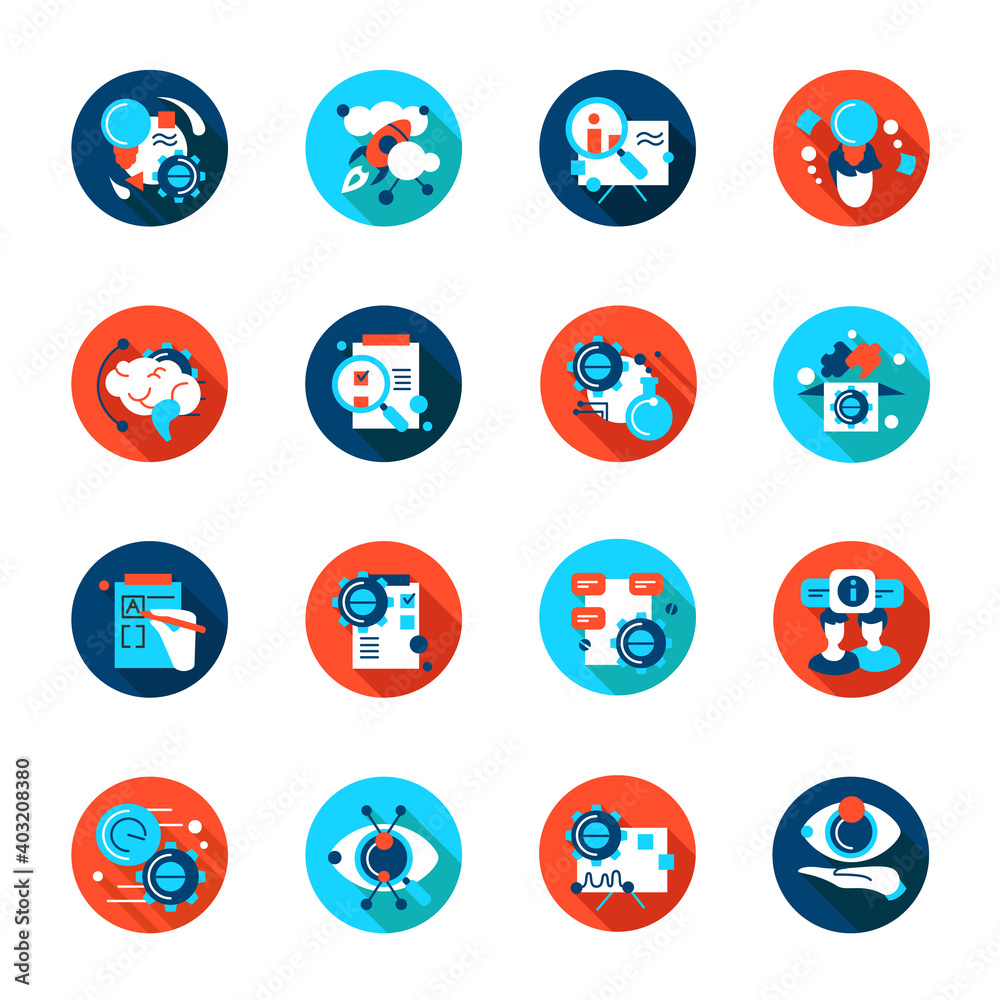 Creative process flat icons set. Sign collection for design and ...