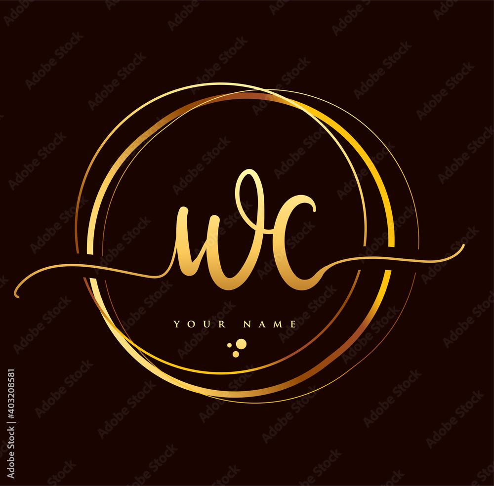 WC Initial handwriting logo golden color. Hand lettering Initials logo ...