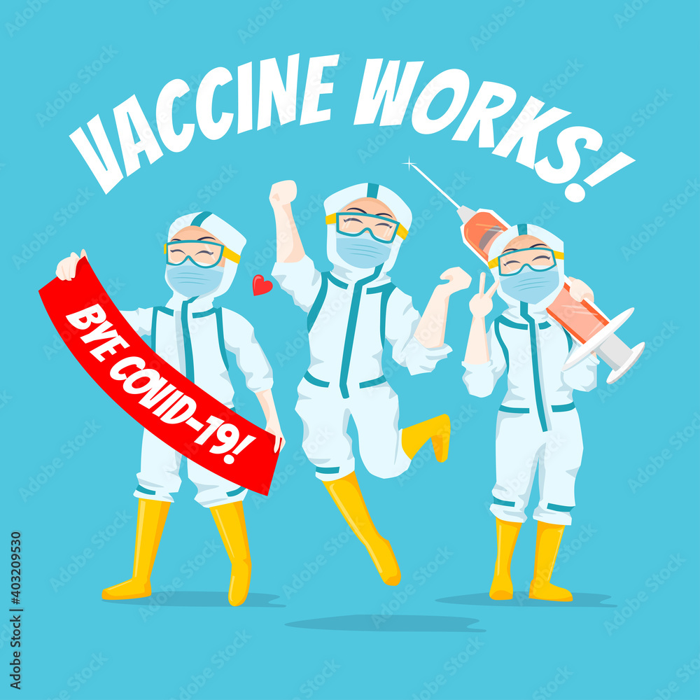 Three Expressive Nurses character Illustration wearing ppe hazmat suit ...